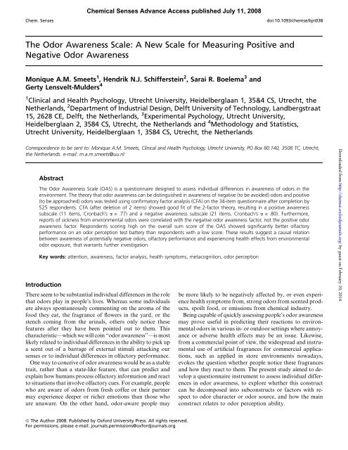 The Odor Awareness Scale: A New Scale for ... - Chemical Senses