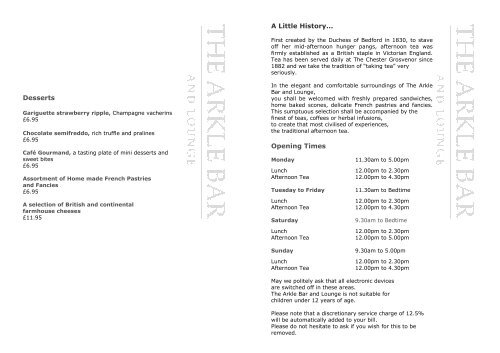 Sample Arkle Bar & Lounge Menu - The Chester Grosvenor