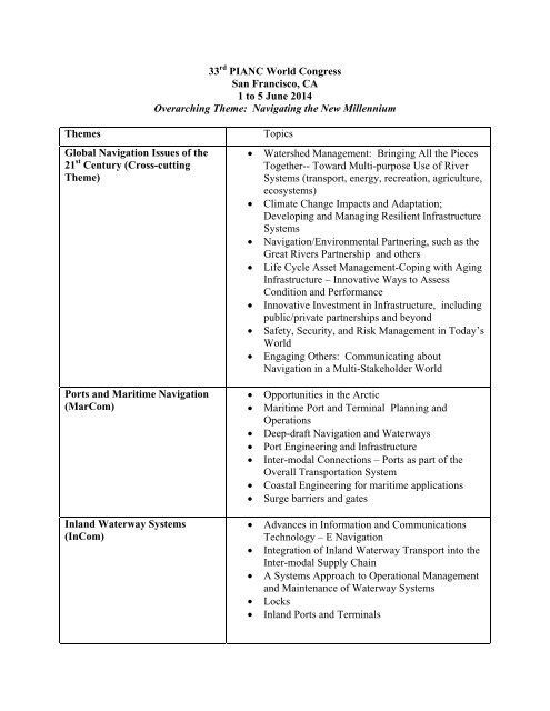 33rd PIANC World Congress - Themes and Topics