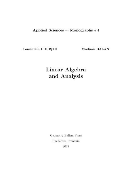 Linear Algebra and Analysis - University Politehnica of Bucharest