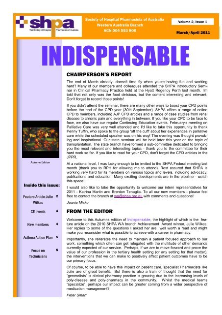 Mar/Apr 2011 - The Society of Hospital Pharmacists of Australia