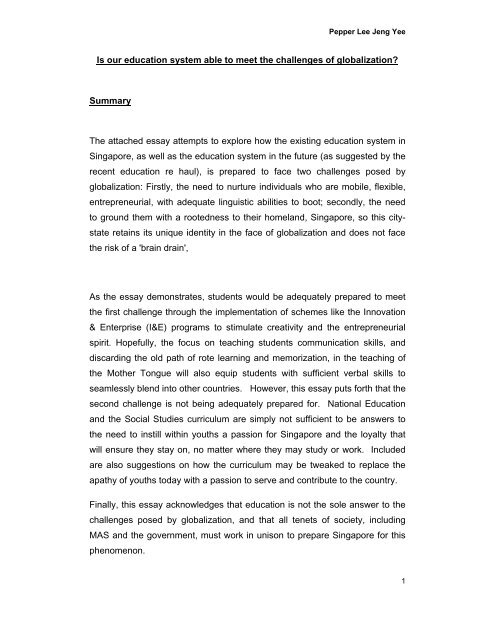 Ms Pepper Lee Jeng Yee - Economic Society of Singapore