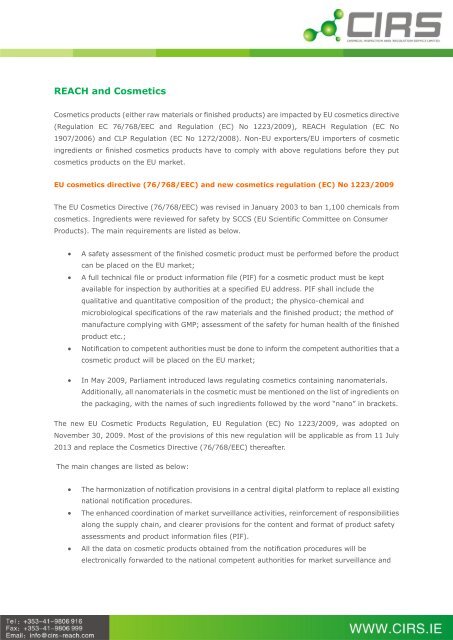 REACH and Cosmetics - CIRS