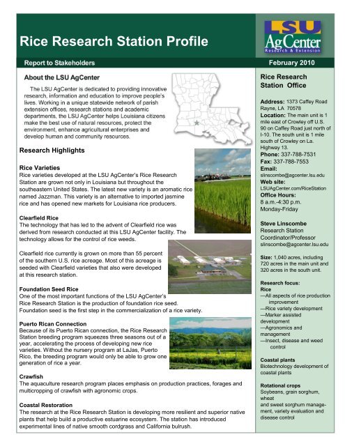 Rice Research Station Profile