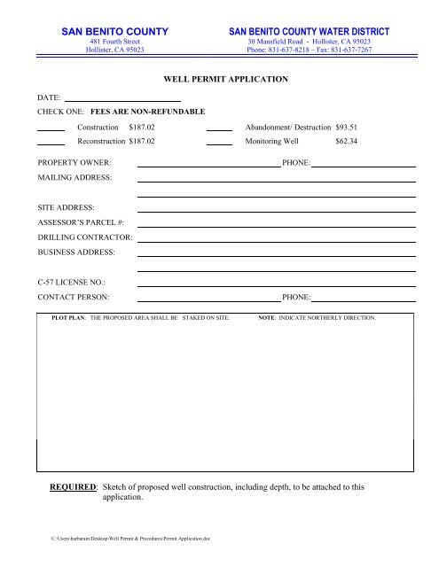 WELL PERMIT APPLICATION - San Benito County Water District