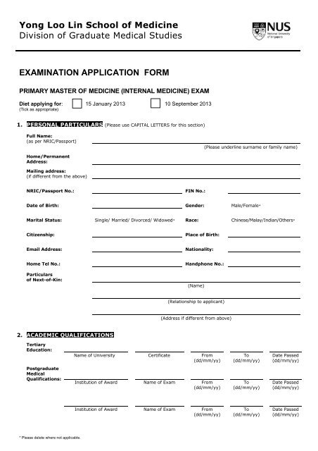 Application Form - Yong Loo Lin School of Medicine