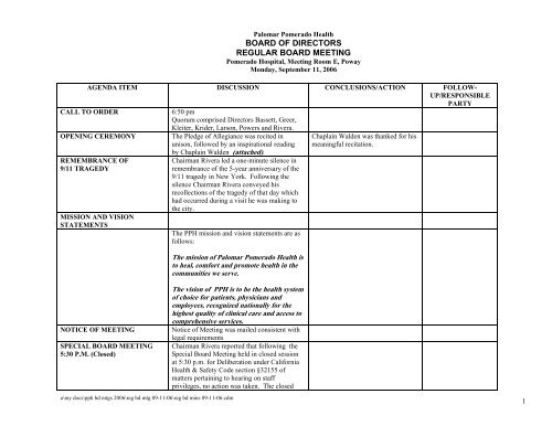 board of directors regular board meeting - Palomar Health