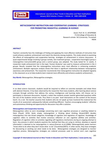 Metacognitive Instruction And Cooperative Learning Strategies For