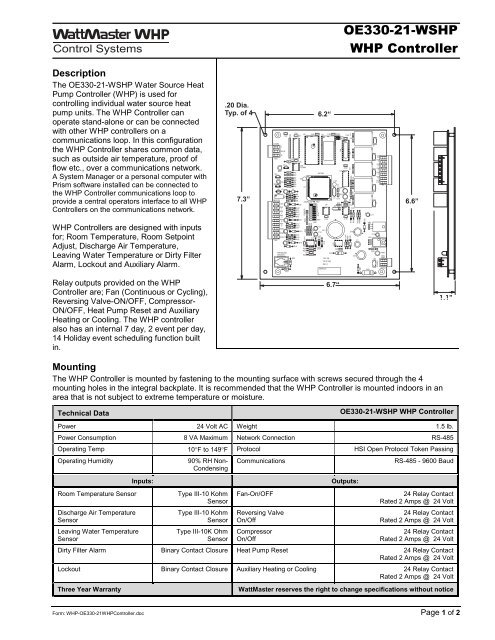 OE330-21-WSHP WHP Controller - WattMaster Controls!