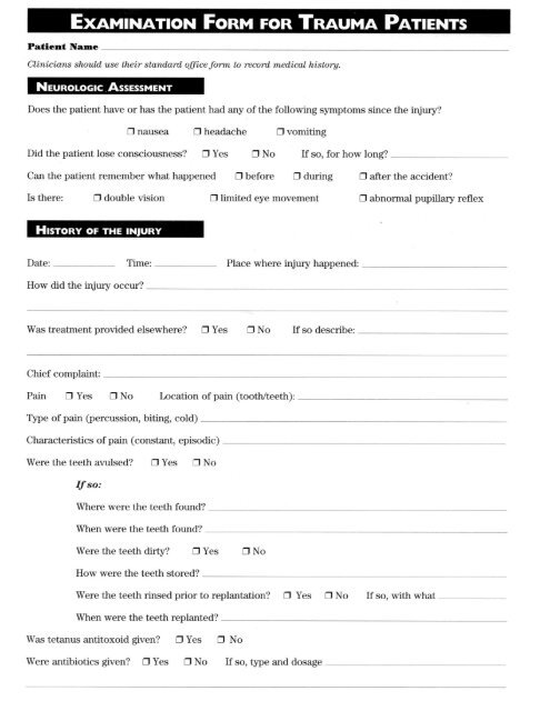 examination form for trauma patients - UB Dental Alumni Association
