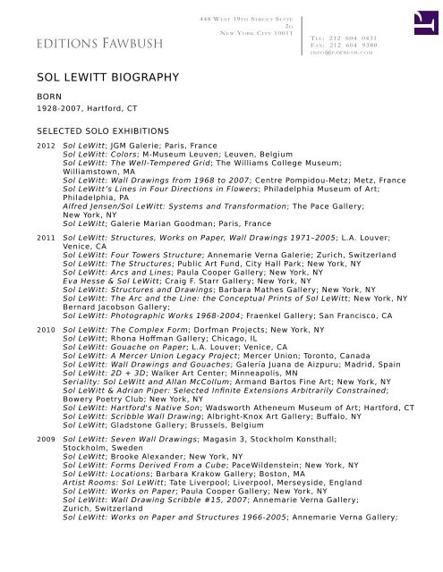 SOL LEWITT BIOGRAPHY - Editions Fawbush