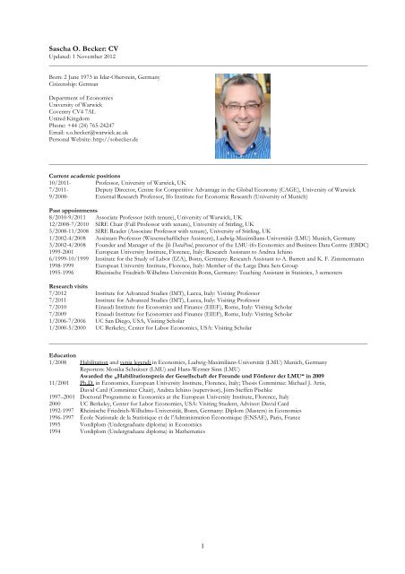 Sascha O. Becker: CV