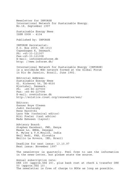 SEN 18 - International Network for Sustainable Energy