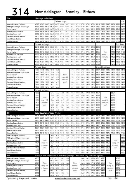 314 New Addington â Bromley â Eltham - London Bus Routes