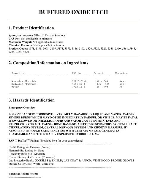 BUFFERED OXIDE ETCH 5 to 1 - Center for Nanoscale Systems