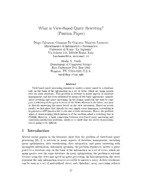 What Is View Based Query Rewriting Position Paper 1 Introduction