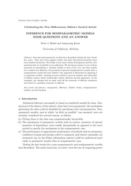 Inference For Semiparametric Models Institute Of Statistical Science