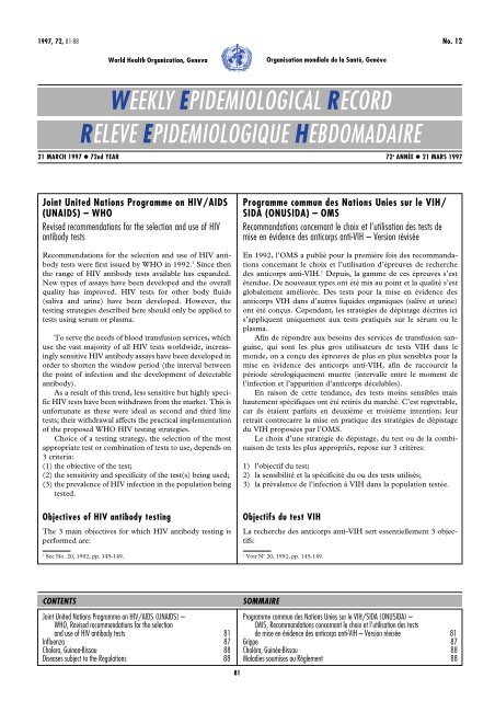 WEEKLY EPIDEMIOLOGICAL RECORD, No. 12, 21 MARCH 1997