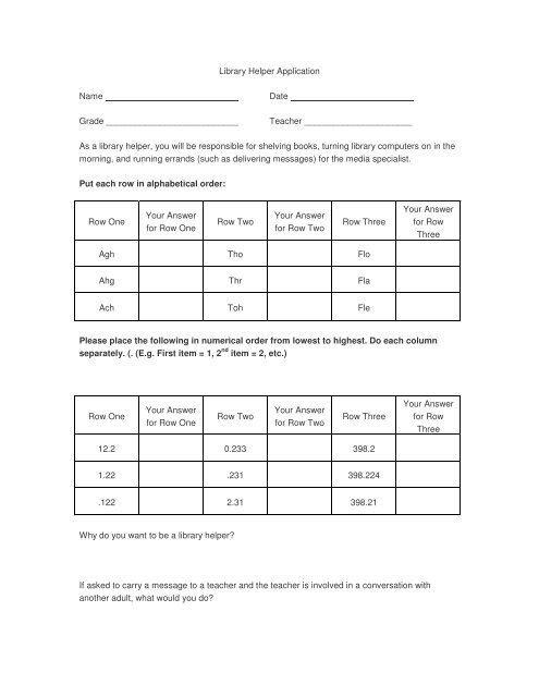 the Library Helper Application. - Bayvale Elementary School