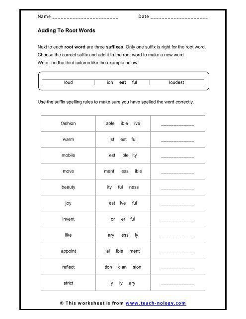 Adding To Root Words - Teach-nology