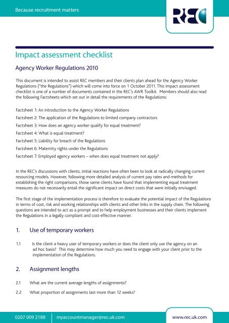AWR Impact Assessment Checklist