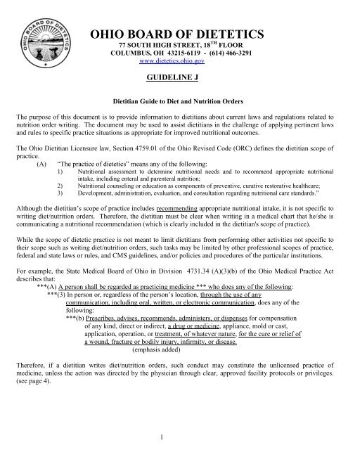 Diet and Nutrition Orders - The Ohio Board of Dietetics
