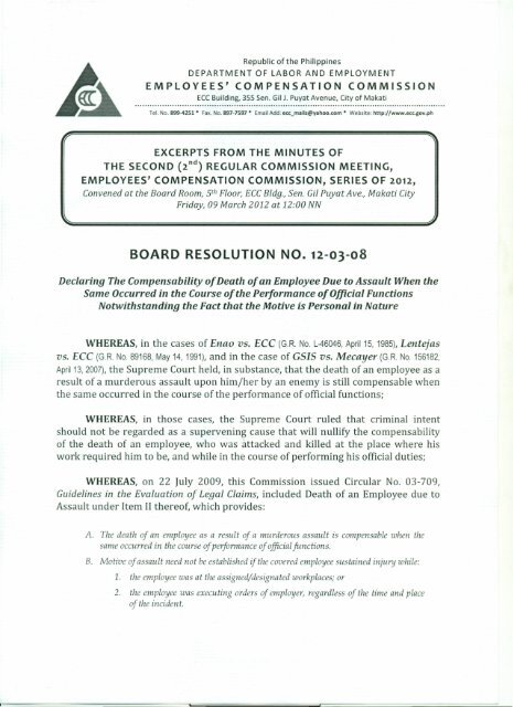 BOARD RESOLUTION NO. 12-03-08 - Compensation Commission