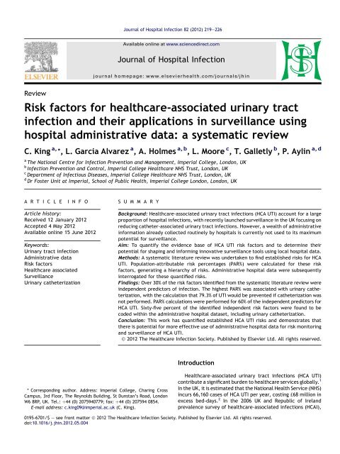 Risk factors for healthcare-associated urinary tract infection and ...