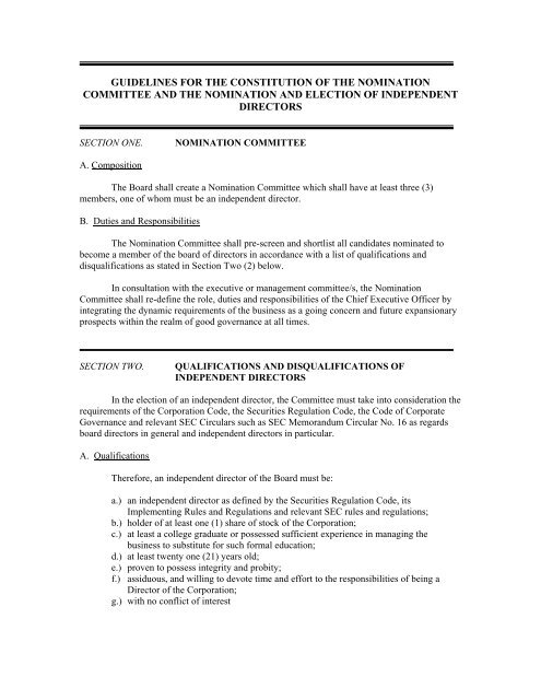 Guidelines for the Constitution of the Nomination Committee