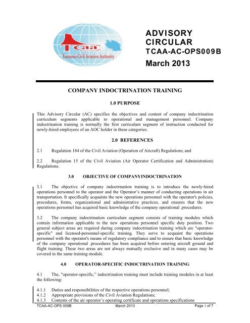 Flight Crew Basic Indoctrination Training - Tanzania Civil Aviation ...