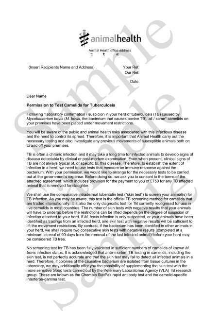 Letter of camelid TB testing consent - AlpacaTB.com