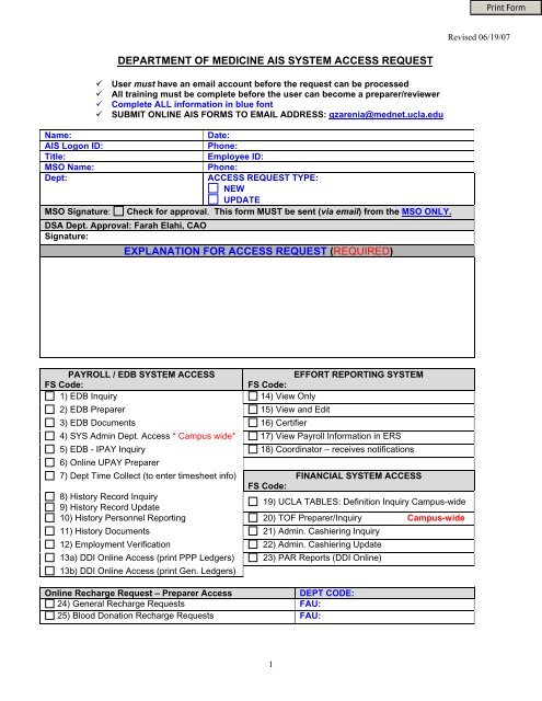 AIS/OASIS Access Request Form - Office of Research Administration ...