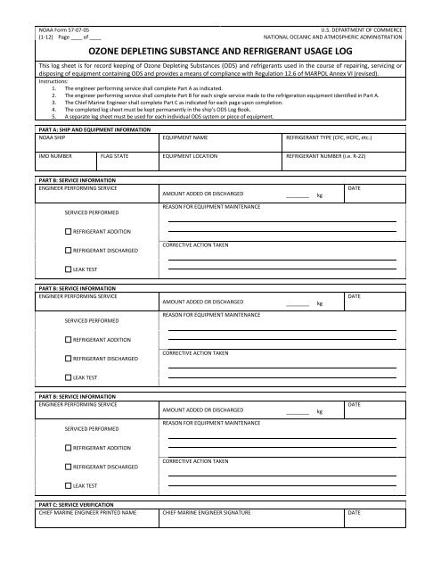 NOAA Form 57-07-05 Ozone Depleting Substance and Refrigerant ...