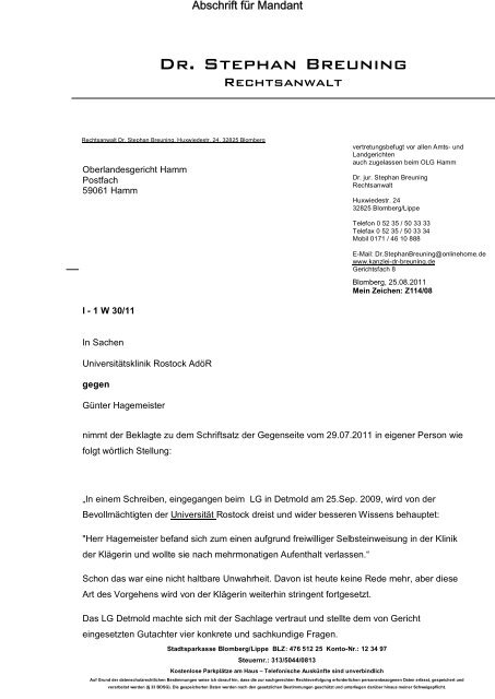 Dr. Stephan Breuning - Tod eines Patienten der Psychiatrie in Rostock