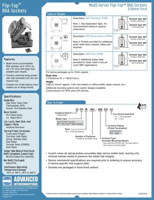 Flip-Top Mod5 Series BGA Test Socket Data Sheet