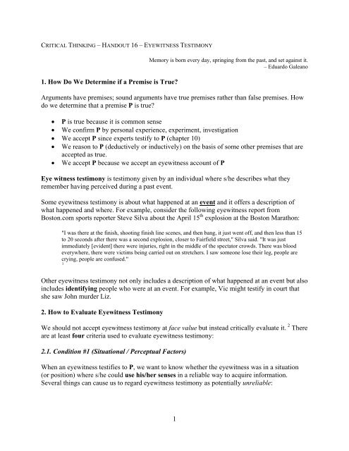 Eyewitness Testimony - David W. Agler