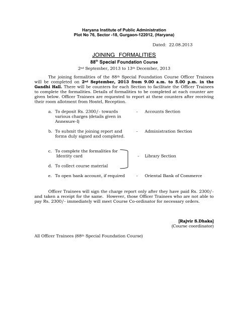 Joining Formalities and Instructions - HIPA