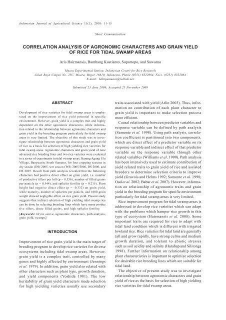 correlation analysis of agronomic characters and ... - Pustaka Deptan