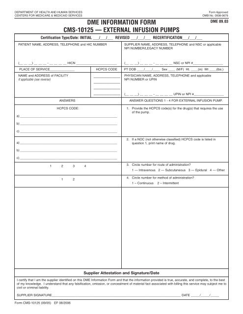 DME INFORMATION FORM CMS-10125 ... - Phc-online.com