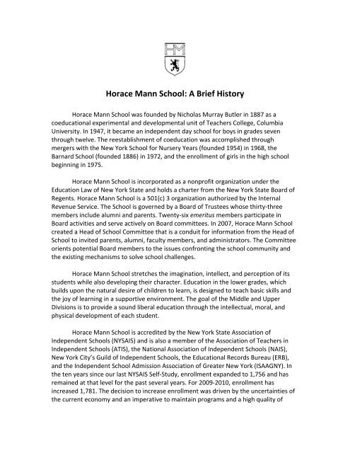 Horace Mann School: A Brief History