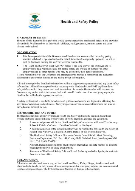 Health and Safety Policy - Ronald Tree Nursery School and ...