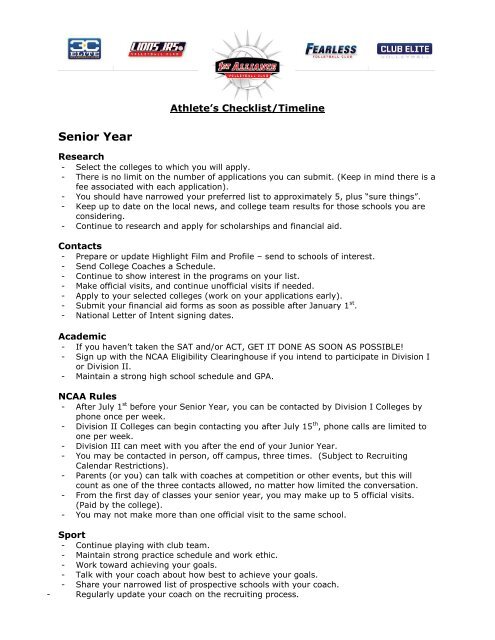 Athlete's Checklist/Timeline - 1st Alliance Volleyball Club