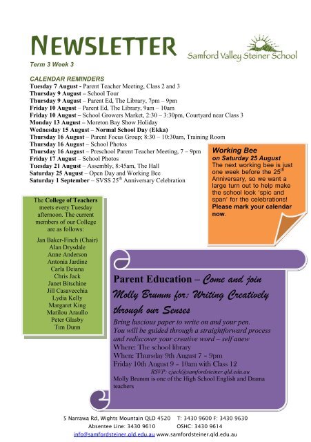 Newsletter Term 3 Week 3 - Samford Valley Steiner School