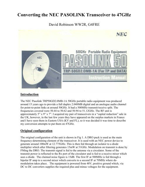 Converting the NEC PASOLINK Transceiver to 47GHz - F1CHF - Free