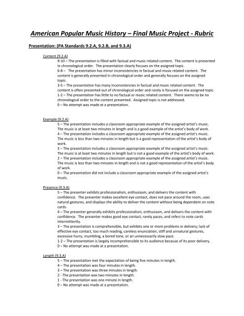 American Popular Music History â Final Music Project - Rubric