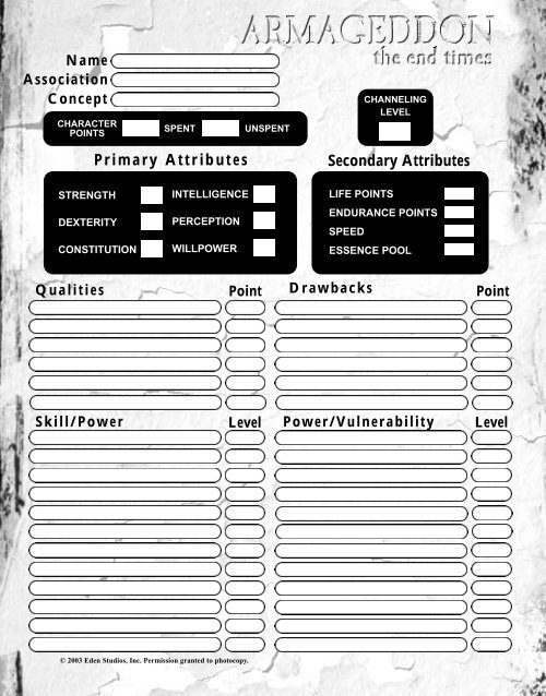 armageddon pdf character sheet - Eden Studios
