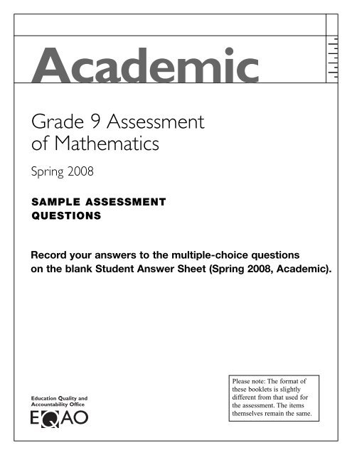Eqao Sample Test Grade 9 Answers