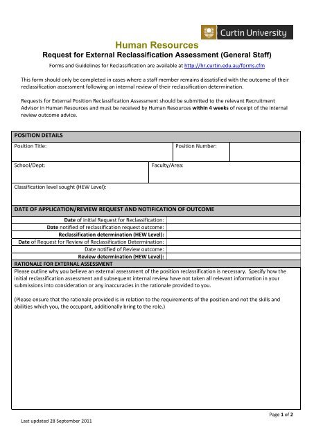 Request for External Reclassification Assessment Form - Human ...