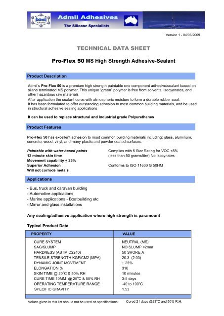 Data Prosi 60 - Admil Adhesives