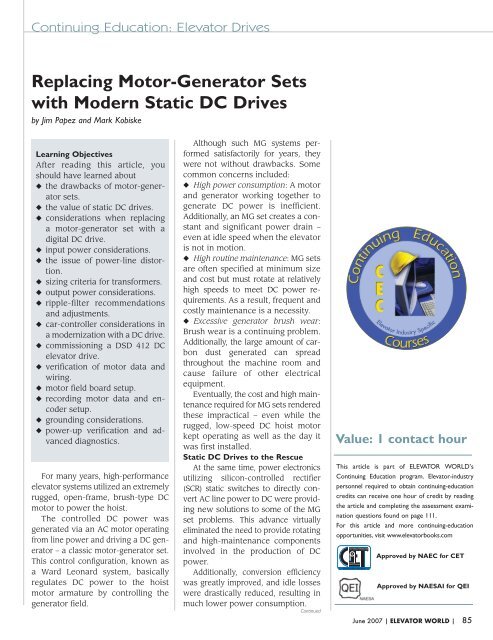 Replacing Motor-Generator Sets with Modern Static DC Drives